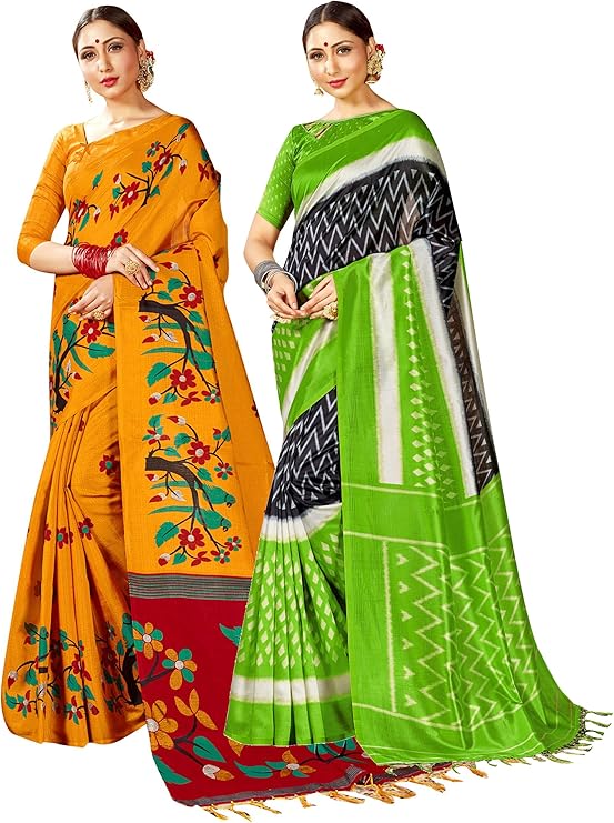 Elina fashion Pack of Two Sarees for Women Mysore Art Silk Printed ...