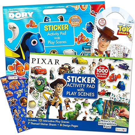 Amazon.com: Disney Pixar Sticker Book Set for Kids ~ 3 Pack Giant ...