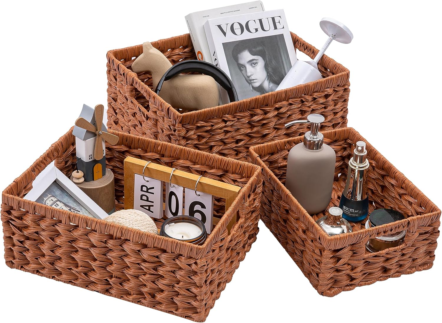 Amazon.com: Homepeaz Set of 3 Wicker Storage Baskets, Decorative ...