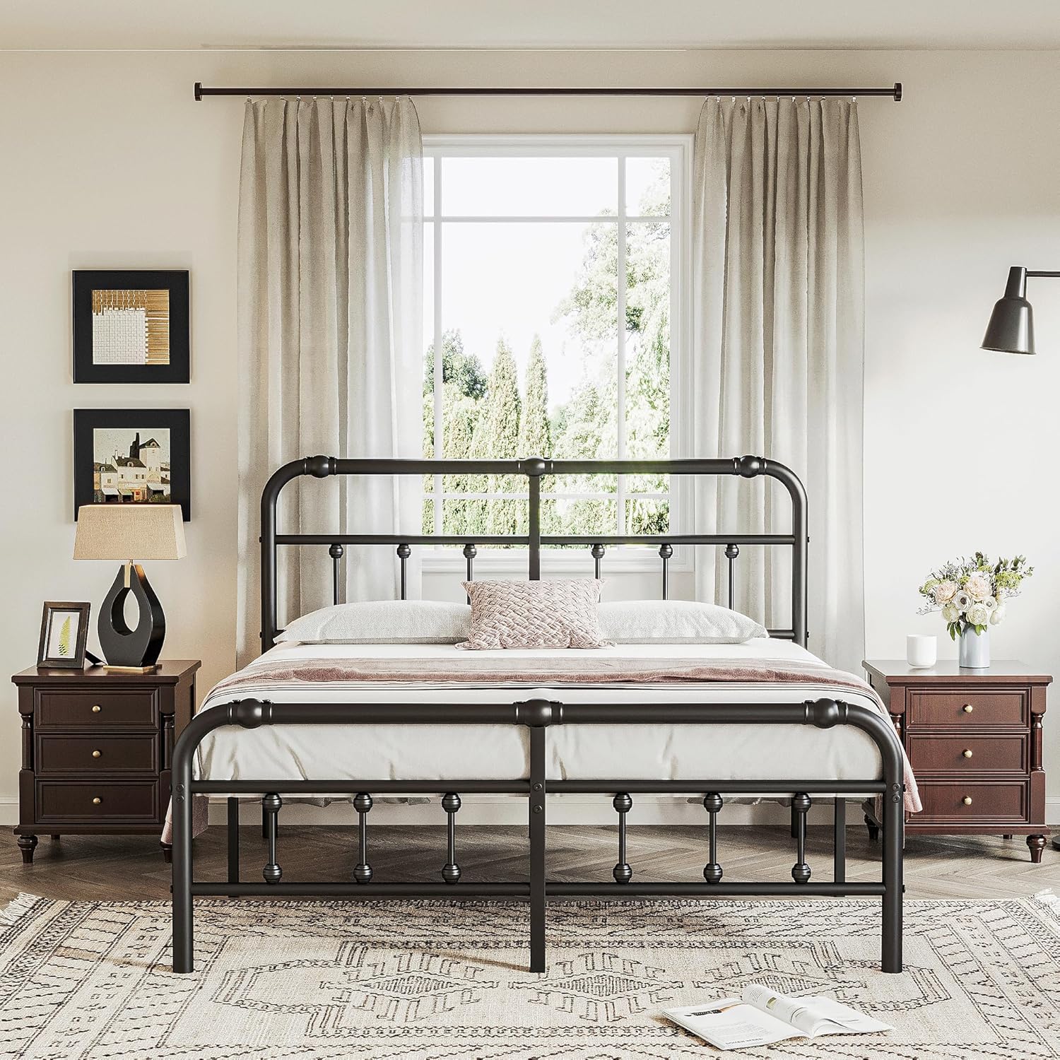 Amazon.com: ZIYOO Metal Queen Size Bed Frame with Headboard and ...