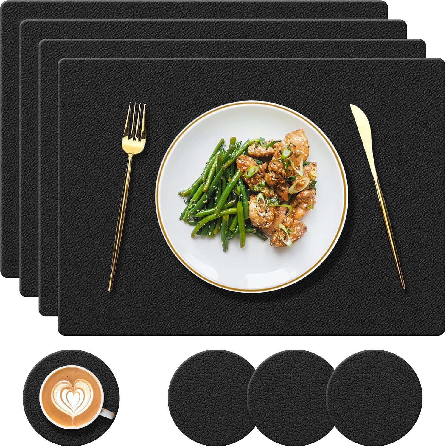 YUNJUER Silicone Place mat and Coaster Set of 4, Placemats Heat ...