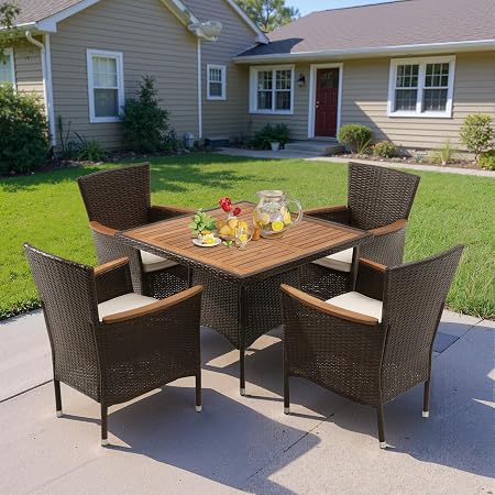 Amazon.com: Wisteria Lane Patio Outdoor Table and Chairs Set, Rattan ...