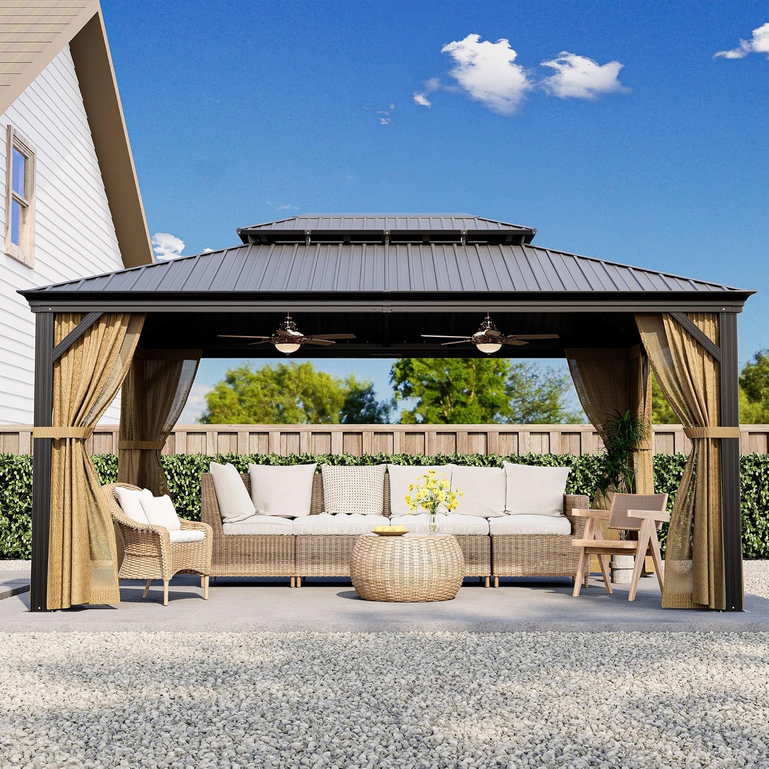 Amazon.com : HOMPUS 12X16FT Outdoor Metal Gazebo, Hardtop Gazebo with ...