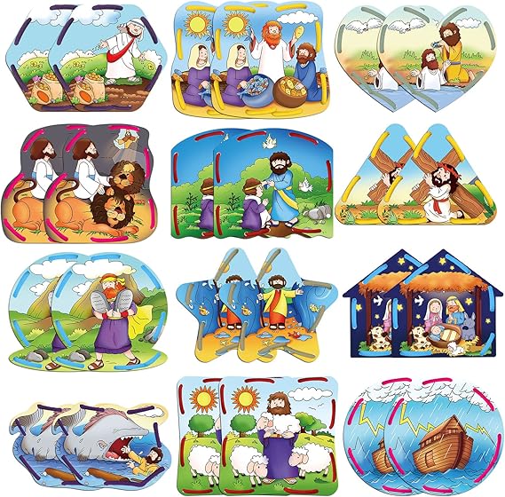 Amazon.com: 24 Pieces Kids Nativity Lacing Cards Sewing Cards in 12 ...