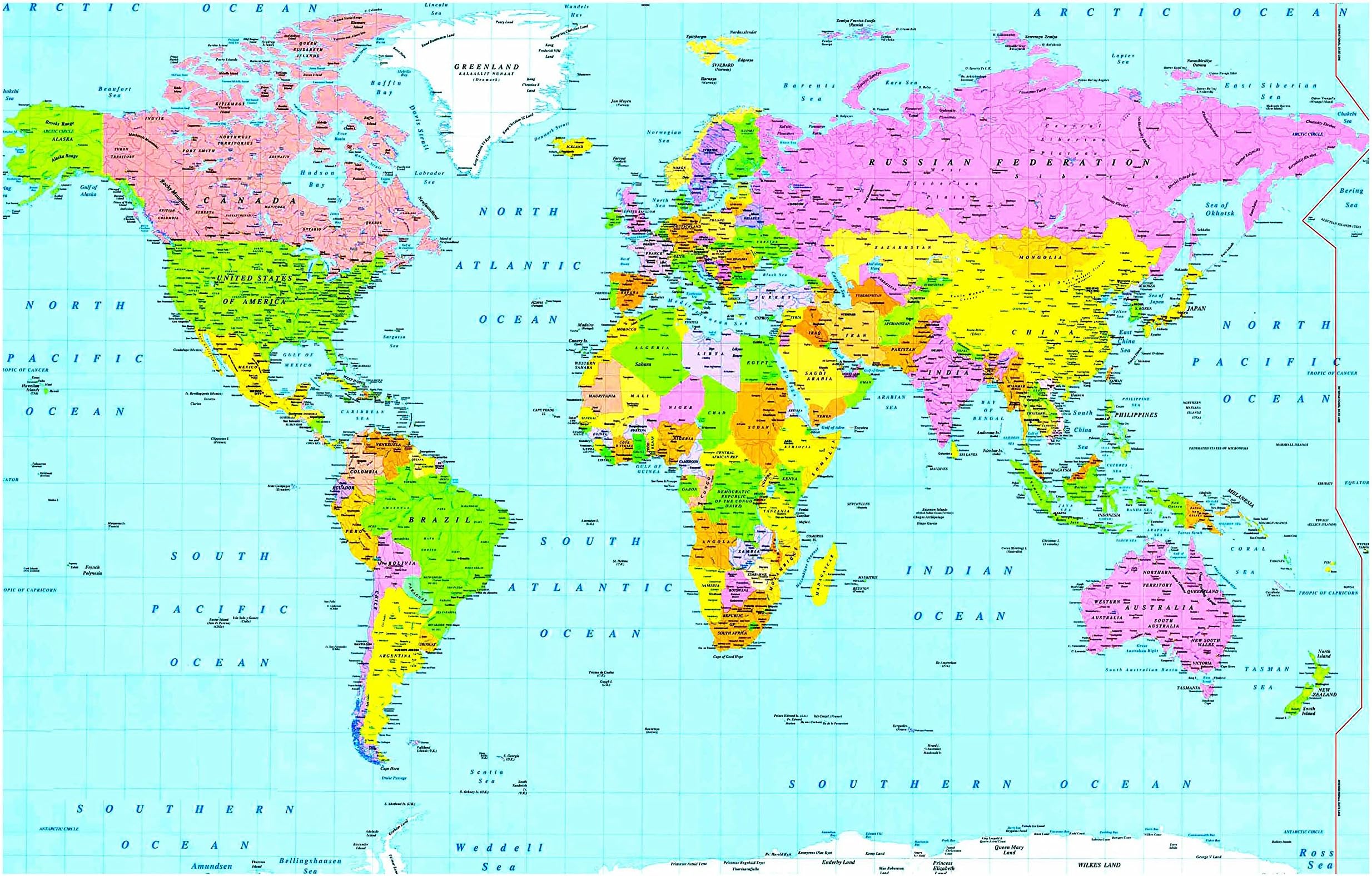 Huge Classic World Map Political Poster - Laminated/Encapsulated 197cm ...