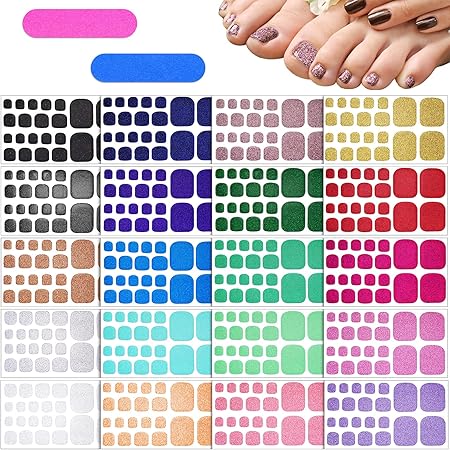 Amazon.com: 440 Pieces 20 Sheets Glitter Toenail Polish Stickers ...