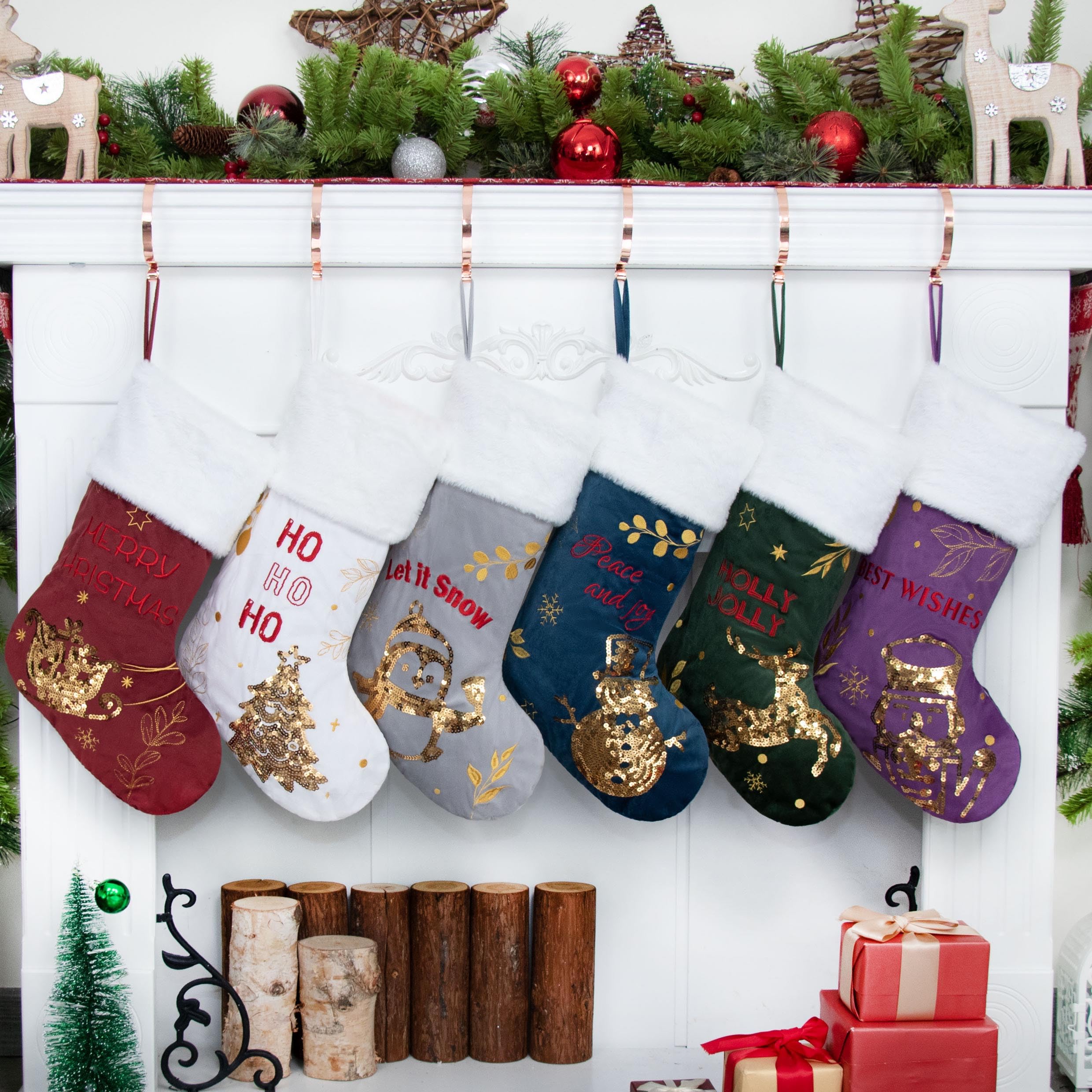 Amazon.com: BHD BEAUTY 6 Color Embroidery Christmas Stockings Set 6 ...