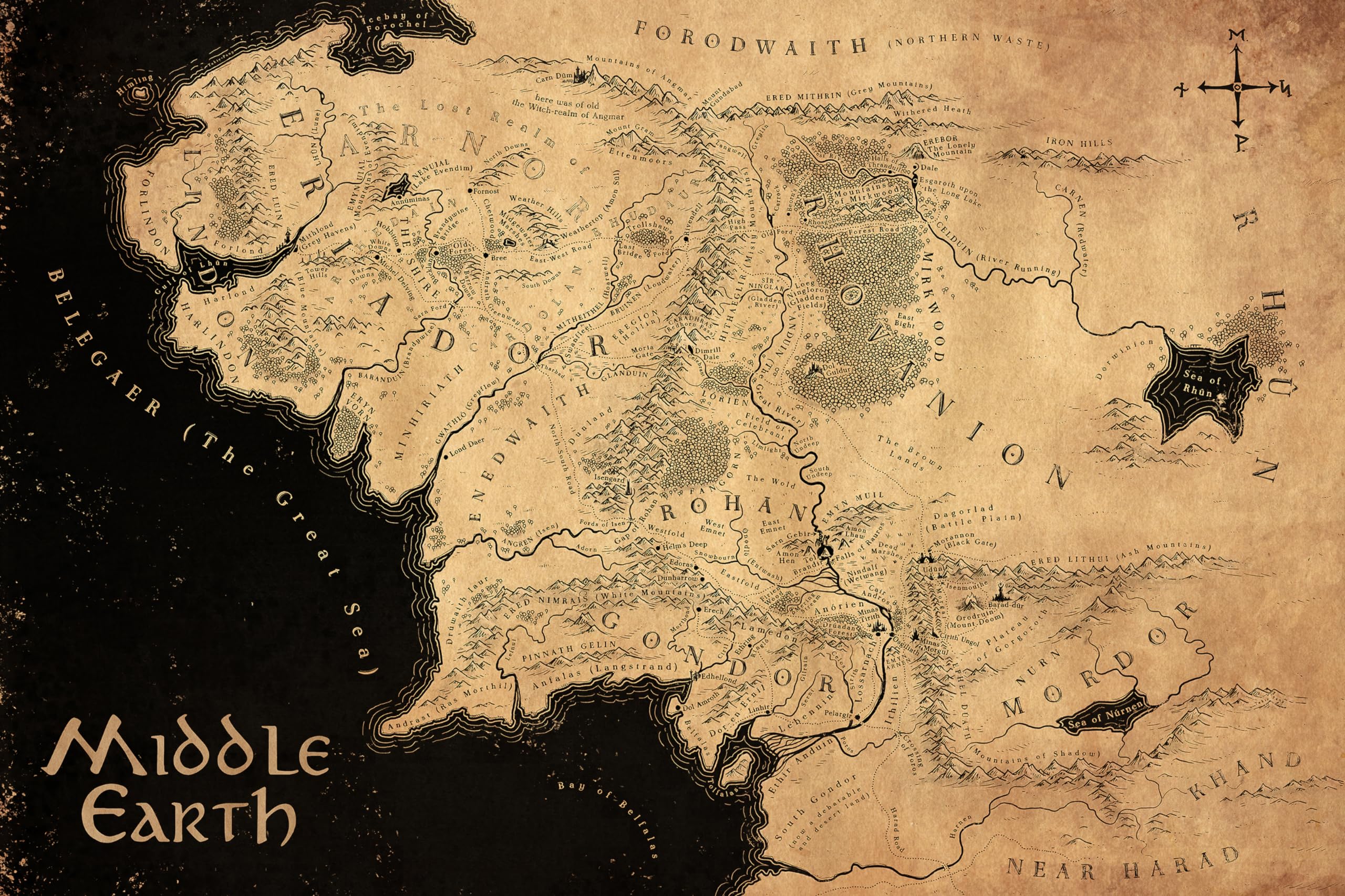 Amazon.com: Middle Earth Map Illustration - Fantasy Silmarillion Poster ...