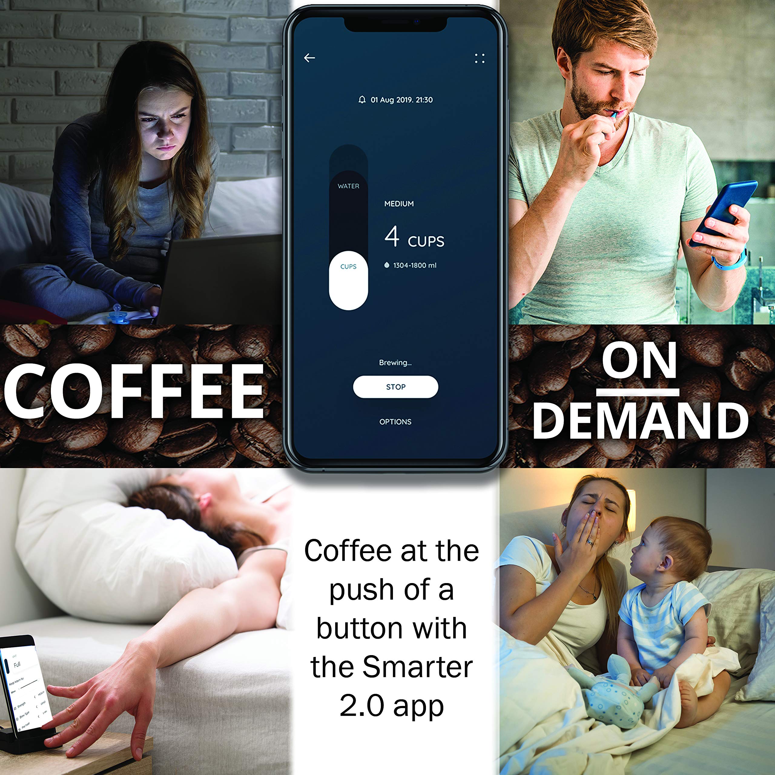 Smarter Smart iCoffee Brew Coffee Maker in Red with Built-in Grinder and Smarter App for ...