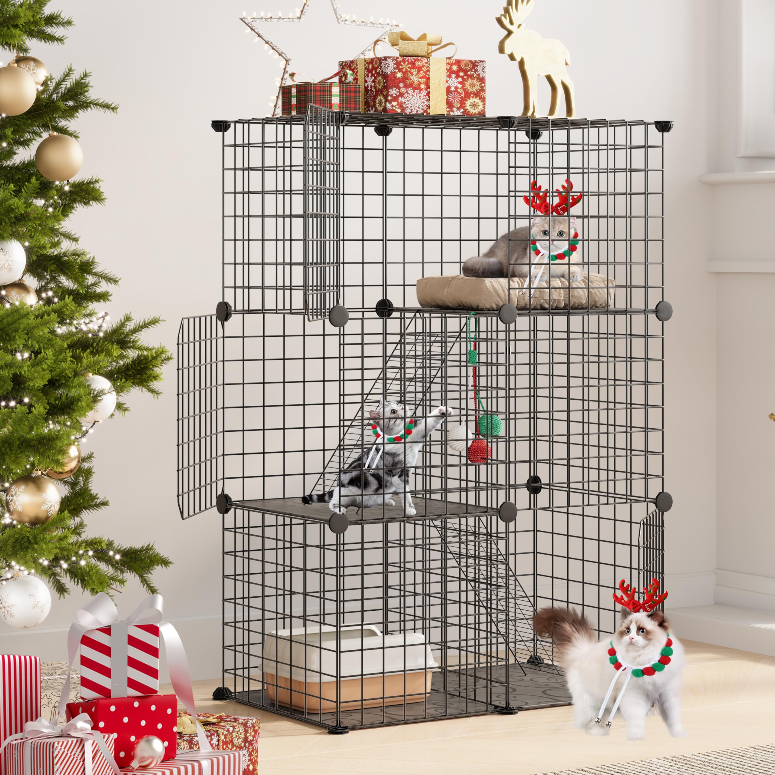 Amazon.com: LotFun Cat Cages, 3-Tier Cat Enclosure DIY Cat Kennel ...
