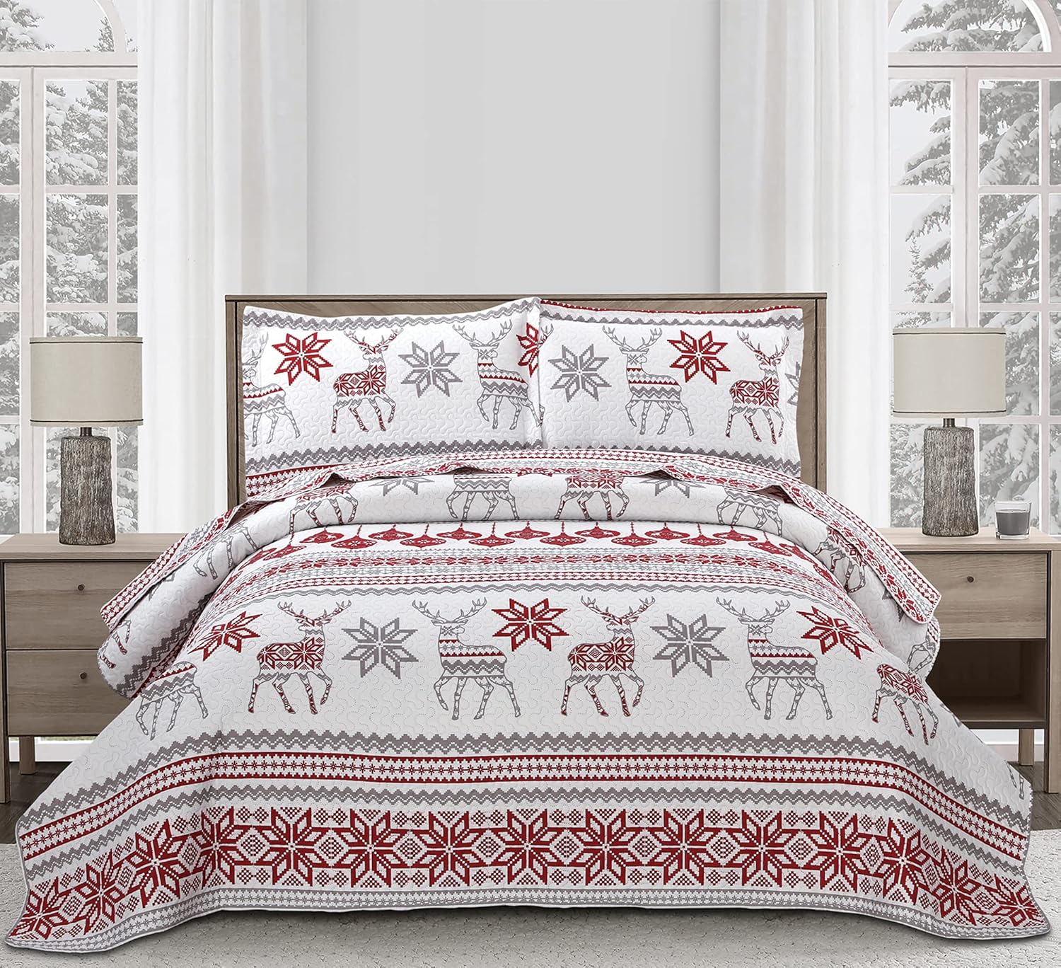 Amazon.com: Jessy Home Christmas Quilt Set King Size Bedding Xmas ...