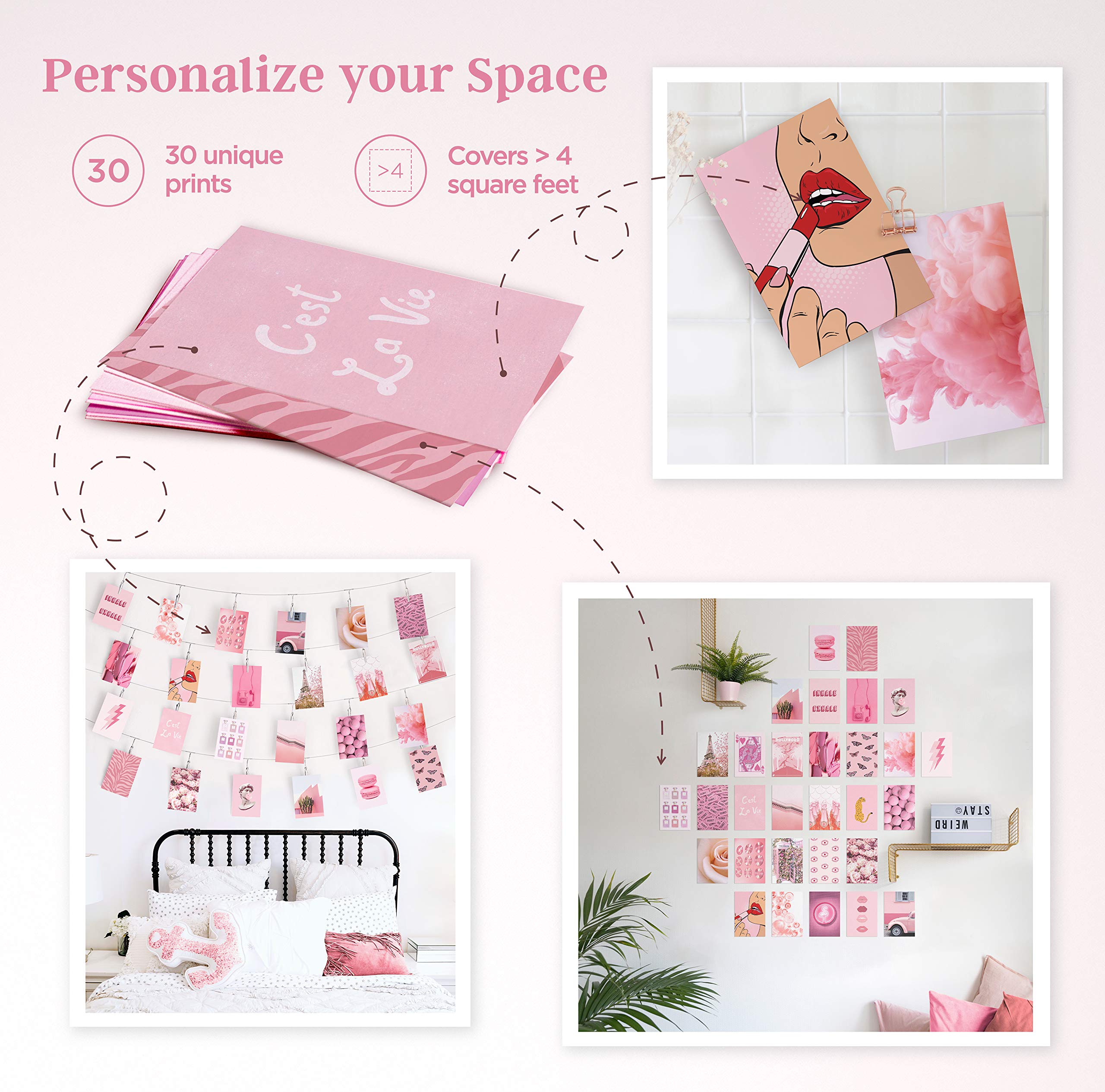 Buy Haus and Hues Pink Aesthetic Wall Collage Kit - Set of 30 Aesthetic ...
