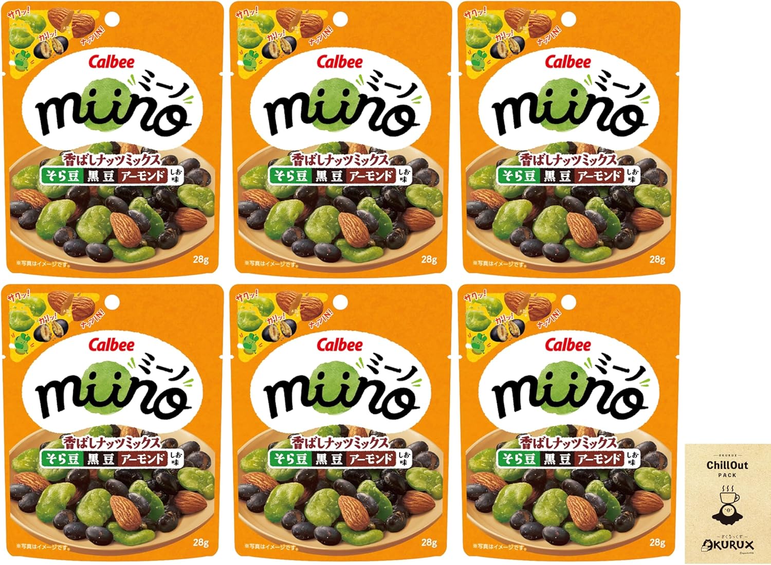 Amazon.co.jp: OKURUX [6袋/香ばしナッツミックス/ミーノ] カルビー ミーノ miino 香ばしナッツミックス そら豆・黒豆・アーモンド しお味 28g ×6袋 ...