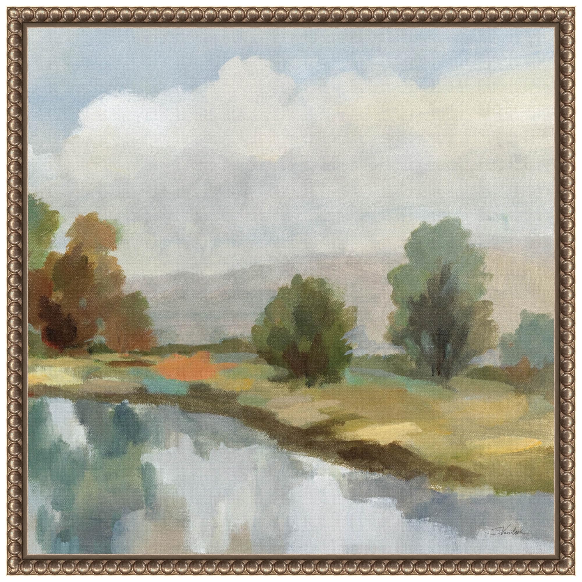 Amazon.com: Amanti Art Framed Canvas Wall Art 16x16 River and Clouds ...