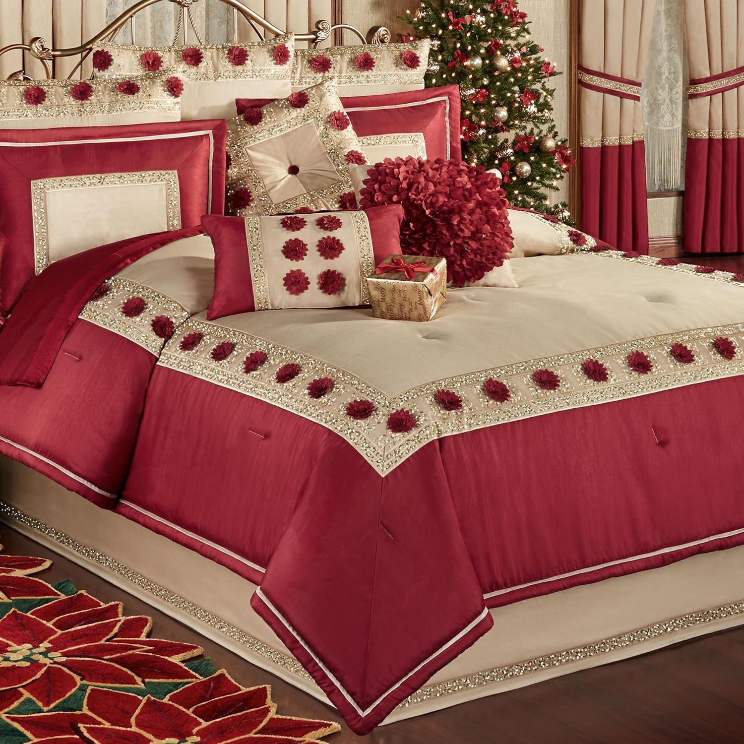 Amazon.com: Prestige Luxury Holiday Bedding | Classic Dark Red and Gold ...