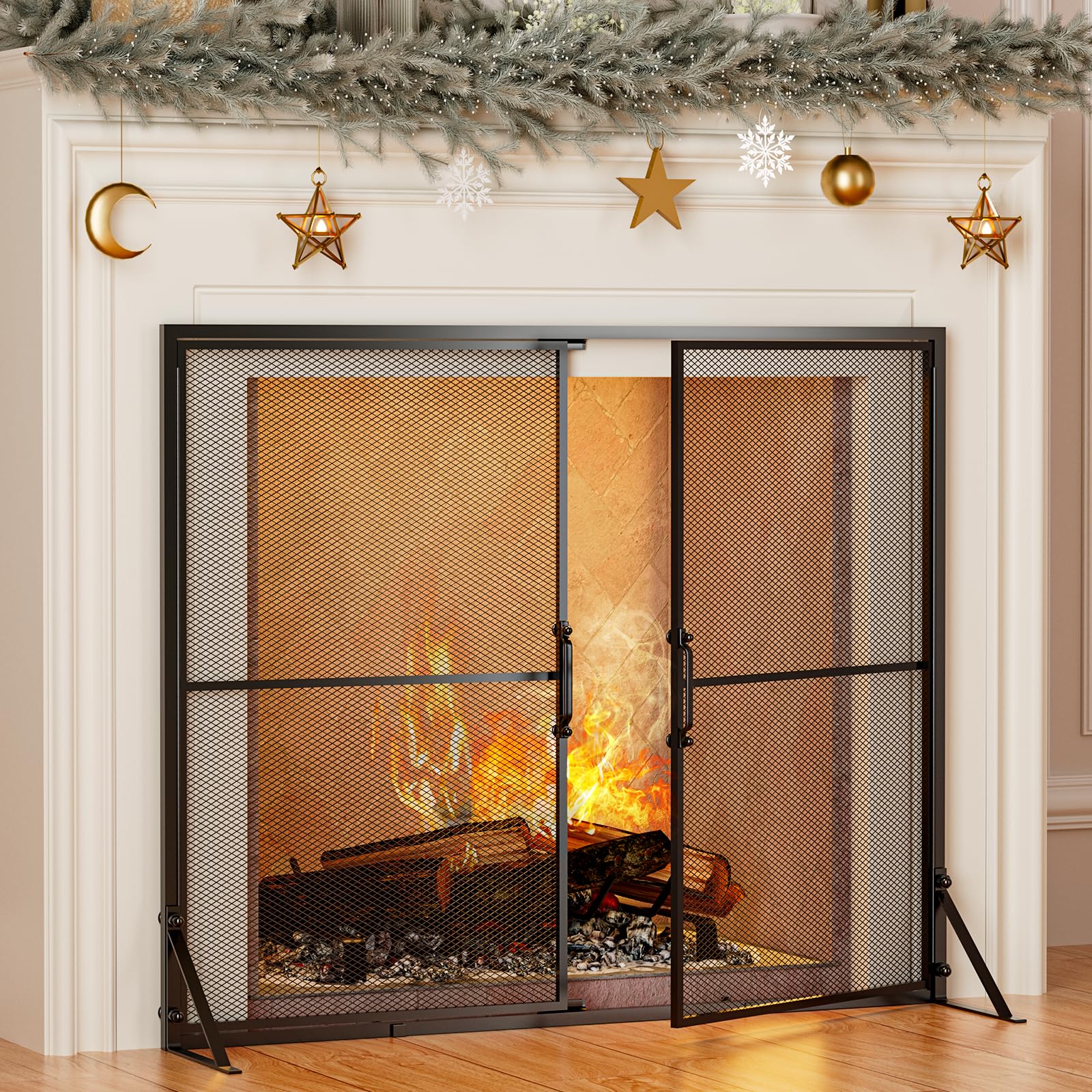 Fireplace Screen with Doors, 37.8" L x 30.7" H Fireplace Screens Stand ...