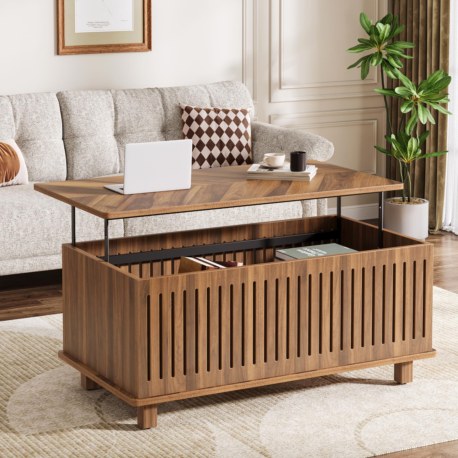 Amazon.com: Tribesigns 43" Lift Top Coffee Table with Fence Design, 2 ...