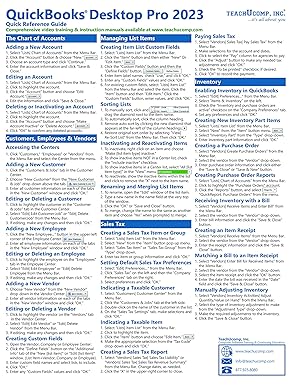 QuickBooks Desktop Pro 2023 Quick Reference Training Card - Laminated Tutorial Guide Cheat Sheet ...