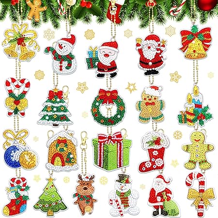 Amazon.com: 21 Pcs Christmas DIY Diamond Key Chain Ornaments 5D Key ...
