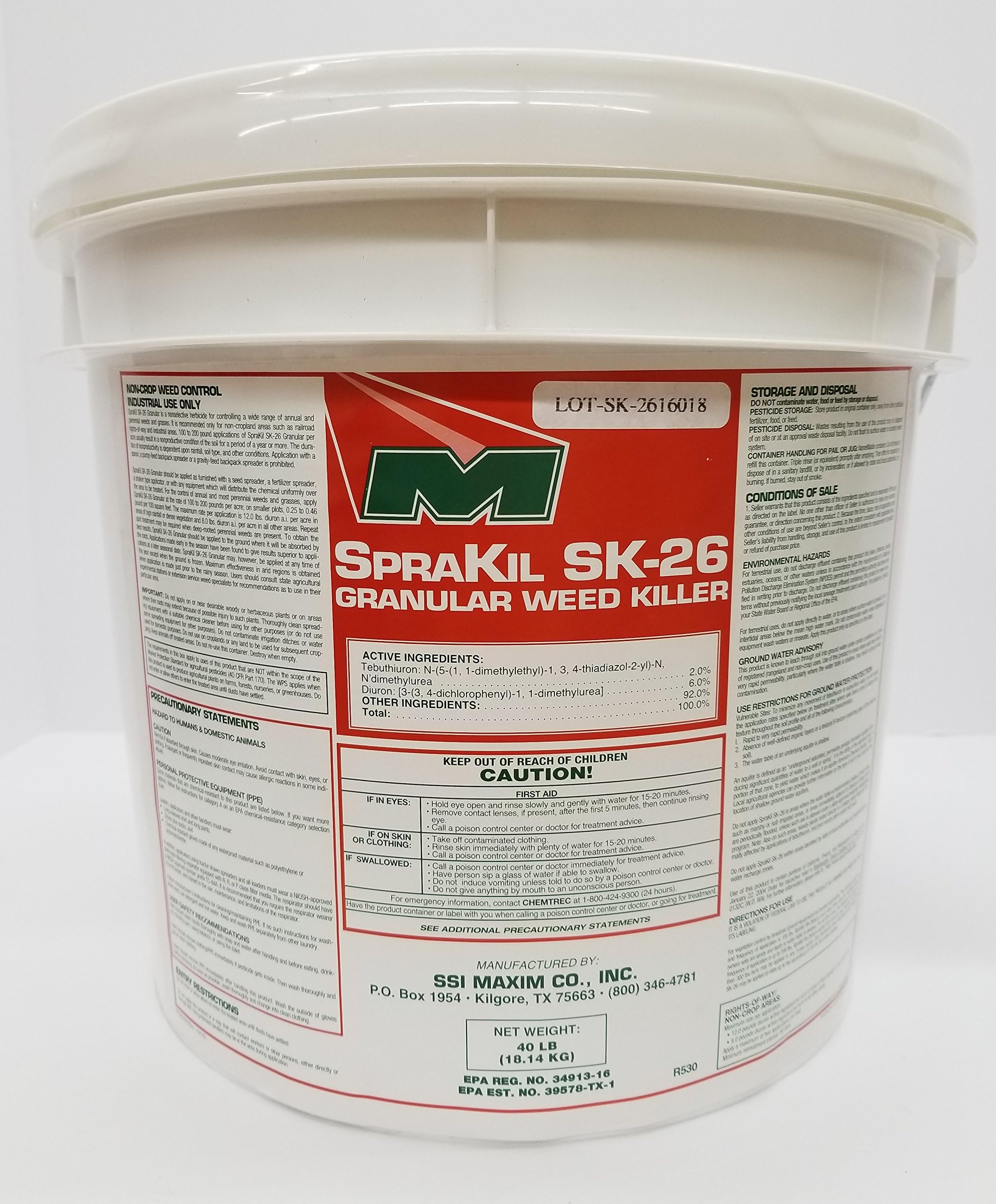 Amazon.com : SpraKil SK-26 Granular weedkiller 40 LB Pail (Soil ...