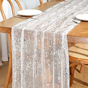 Amazon.com: LOMOHOO Sheer Silver Table Runner Metallic Silver Romantic ...