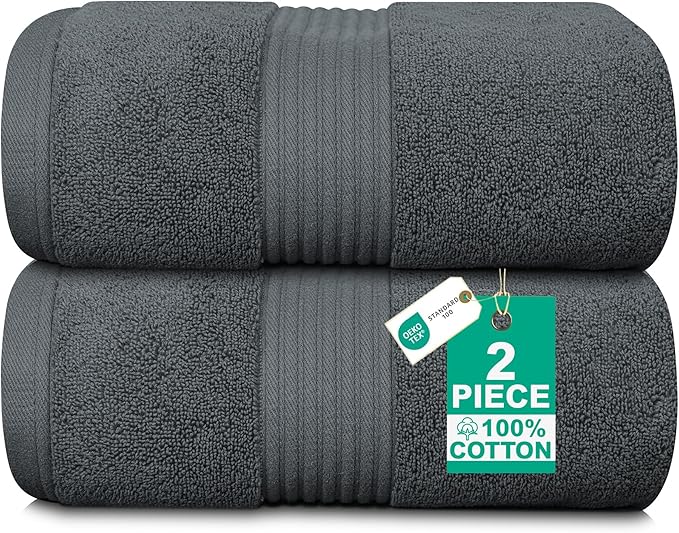 Luxury Set of 2 Jumbo Bath Sheets - Zero Twist 100x150 cm Extra Large ...