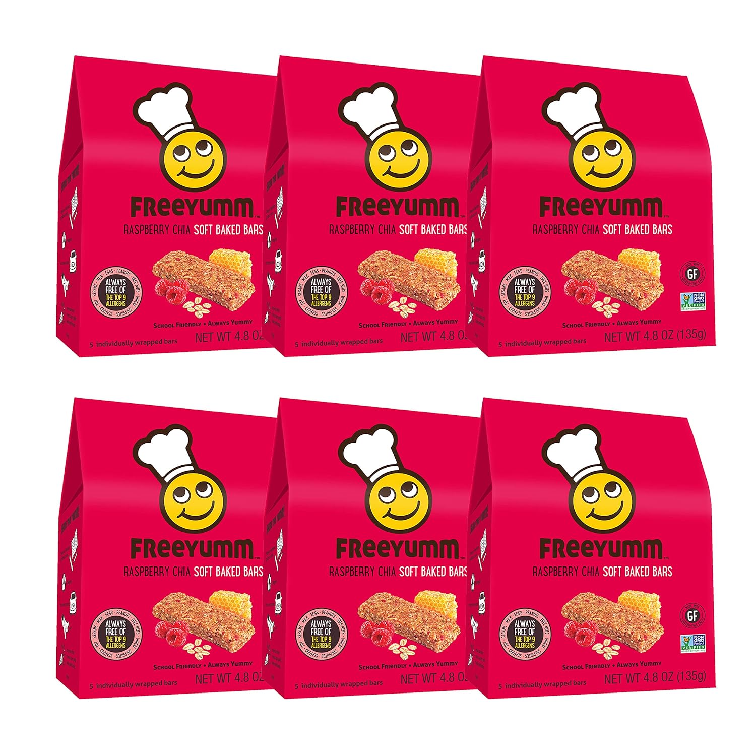 Amazon.com : FreeYumm Raspberry Chia Soft Baked Bars - 30 Individually ...