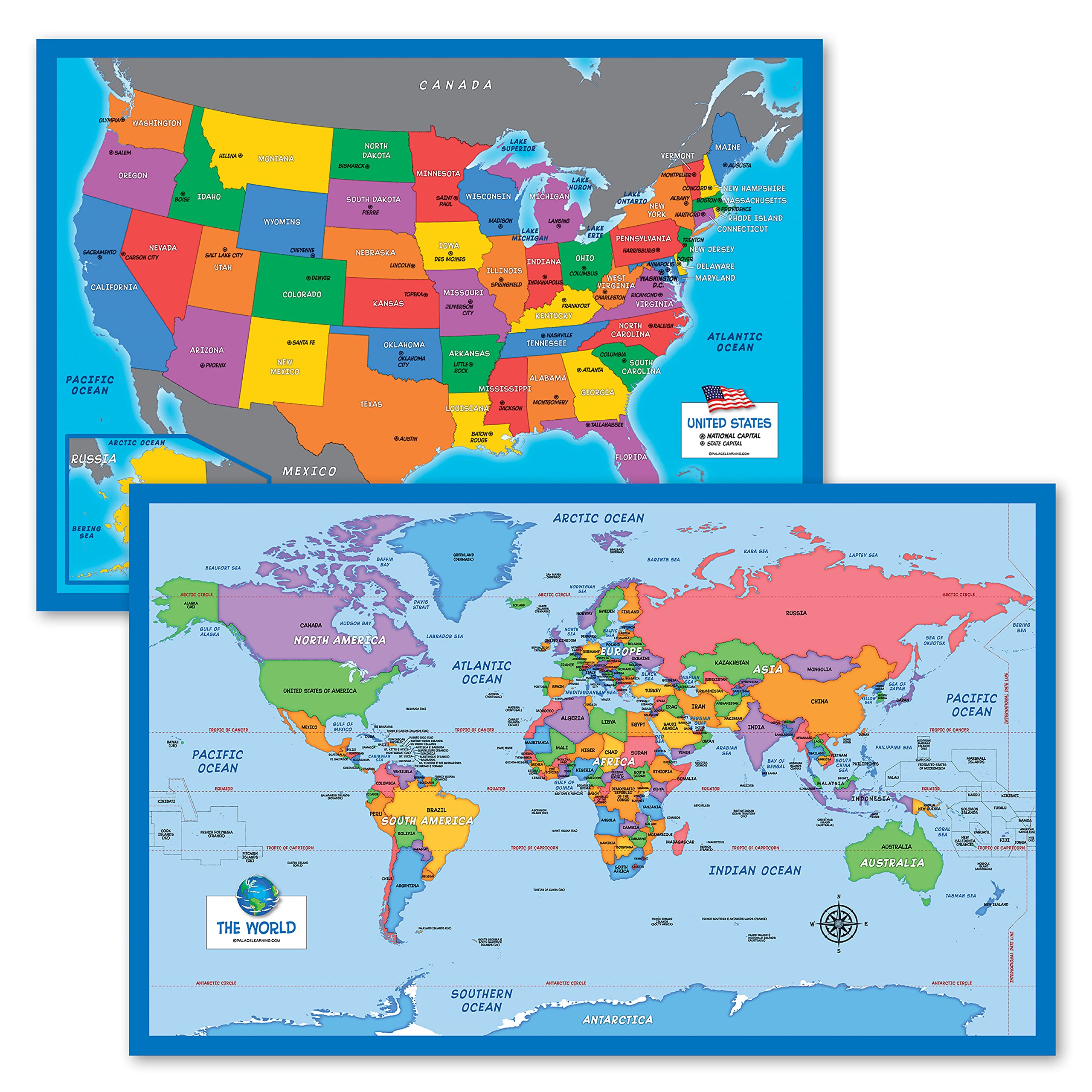 2 Pack Usa Map Poster Blank Short And Simplified World | Desertcart ...