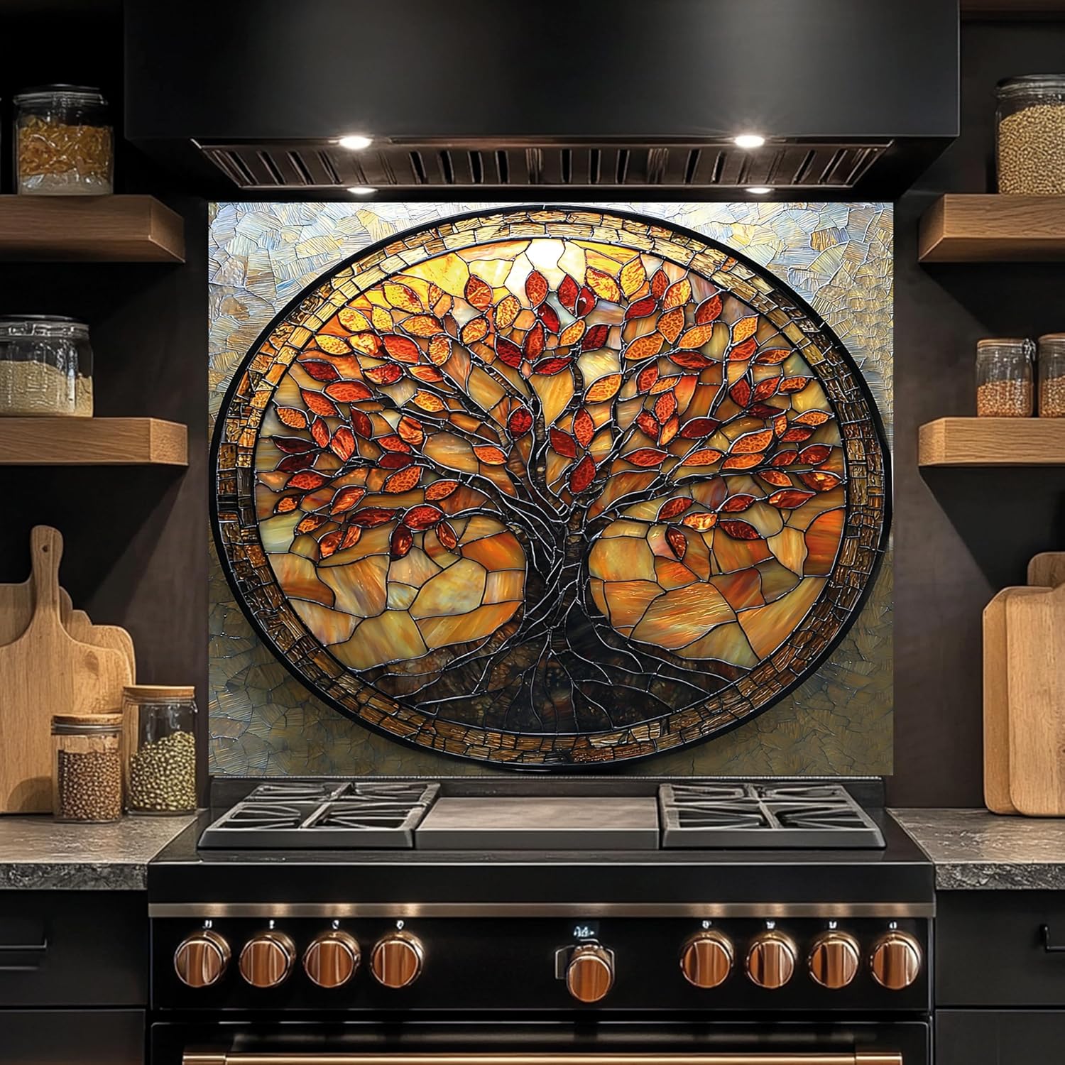 Amazon.com: Tempered Glass Backsplash for Kitchen, Stained Tree of Life ...