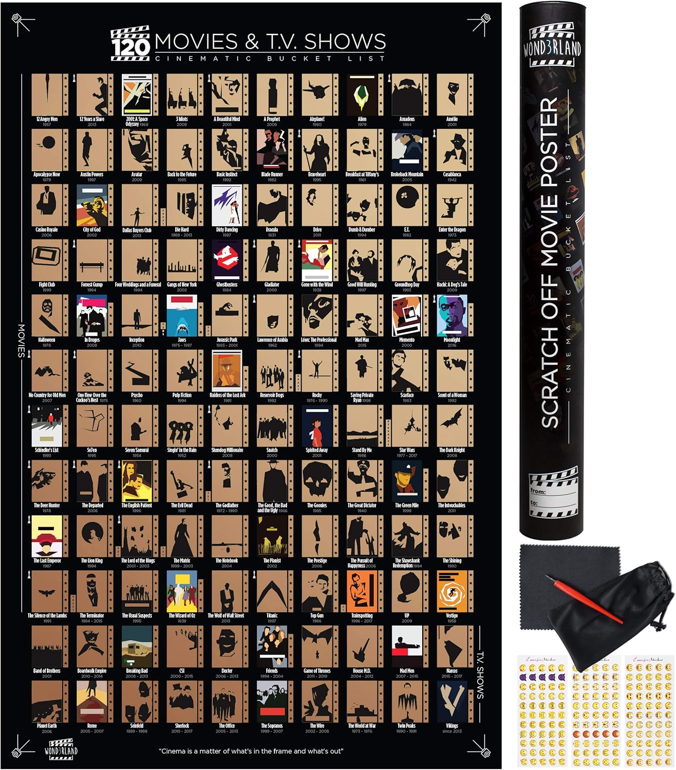 Wond3rland Premium Scratch Off Movie Poster with 100 Films & 20 TV ...