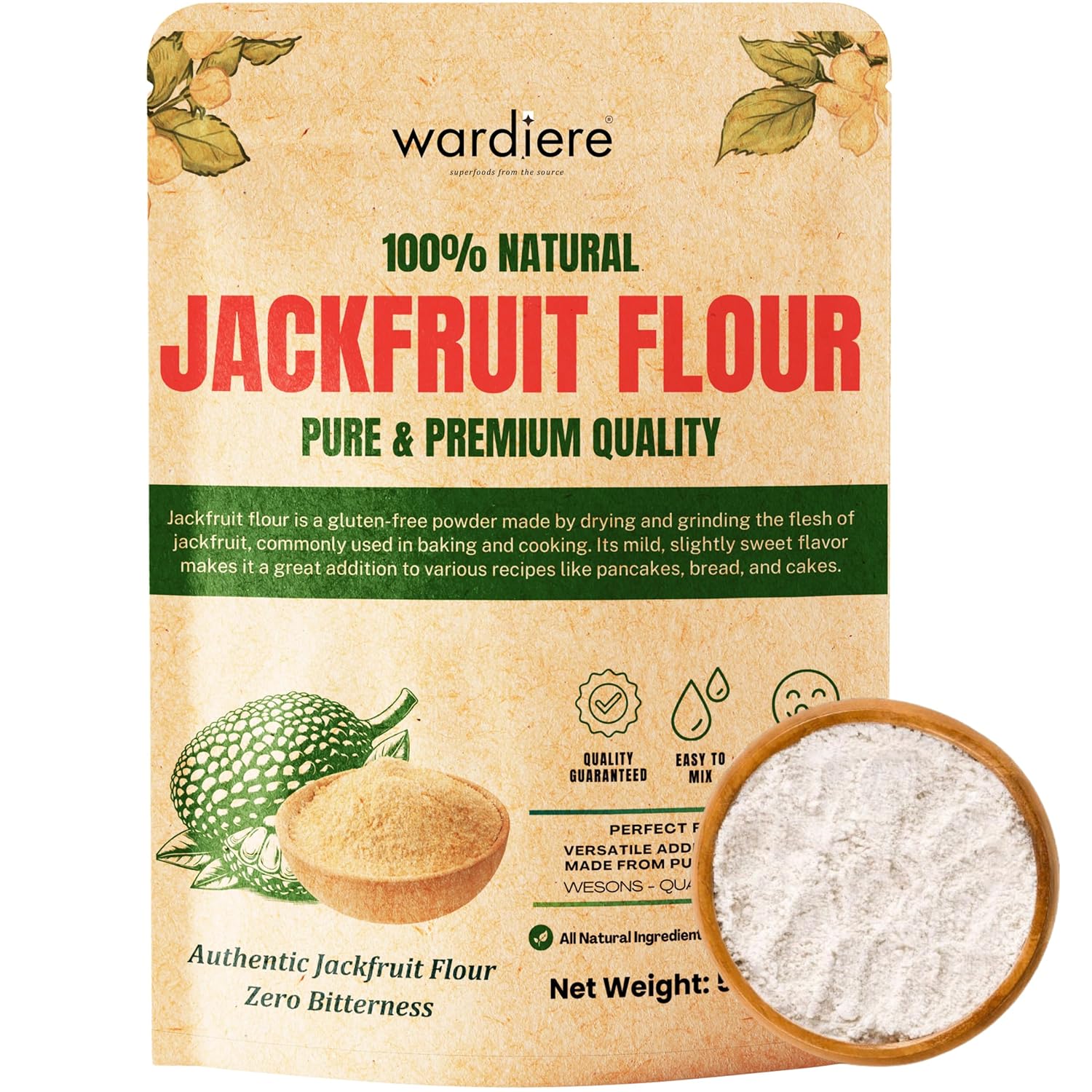 Wardiere Jackfruit Flour (500 Grams) - Organic Kerala Jackfruit Flour ...
