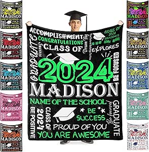 Amazon.com: MyPupSocks Custom 2024 Graduation Blanket - Personalized ...
