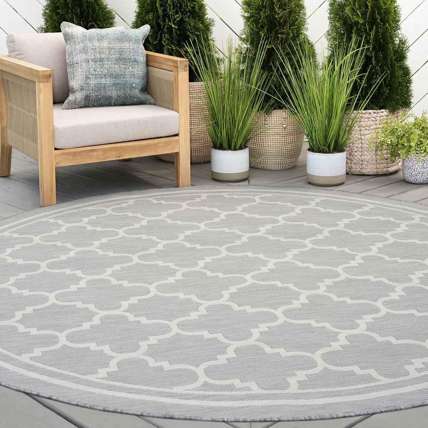 Amazon.com: Water & Fade Resistant 8ft Round Indoor Outdoor Rug for ...