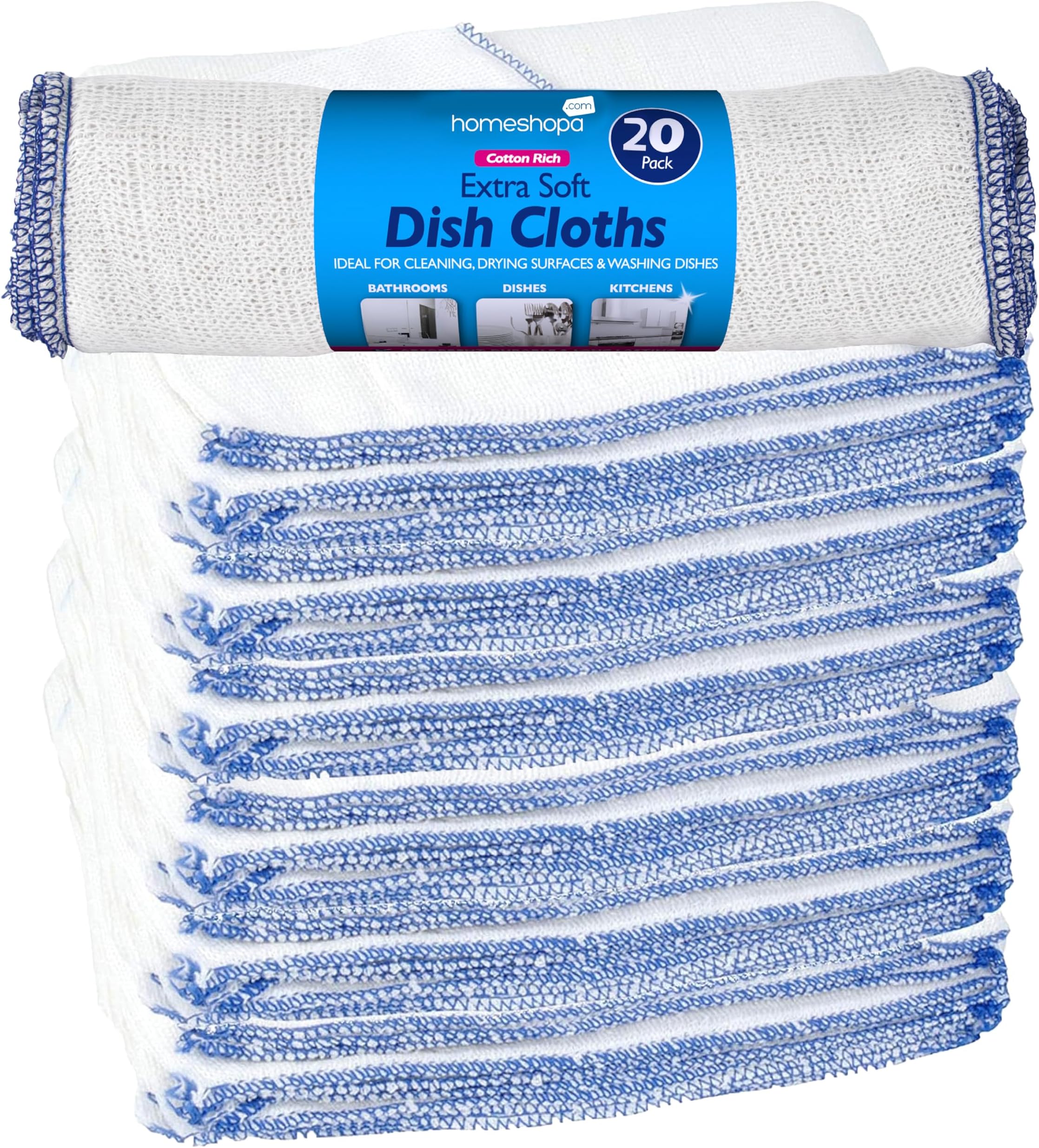 Homeshopa Large Dish Cleaning Cloth, 100% Cotton Super Absorbent White ...
