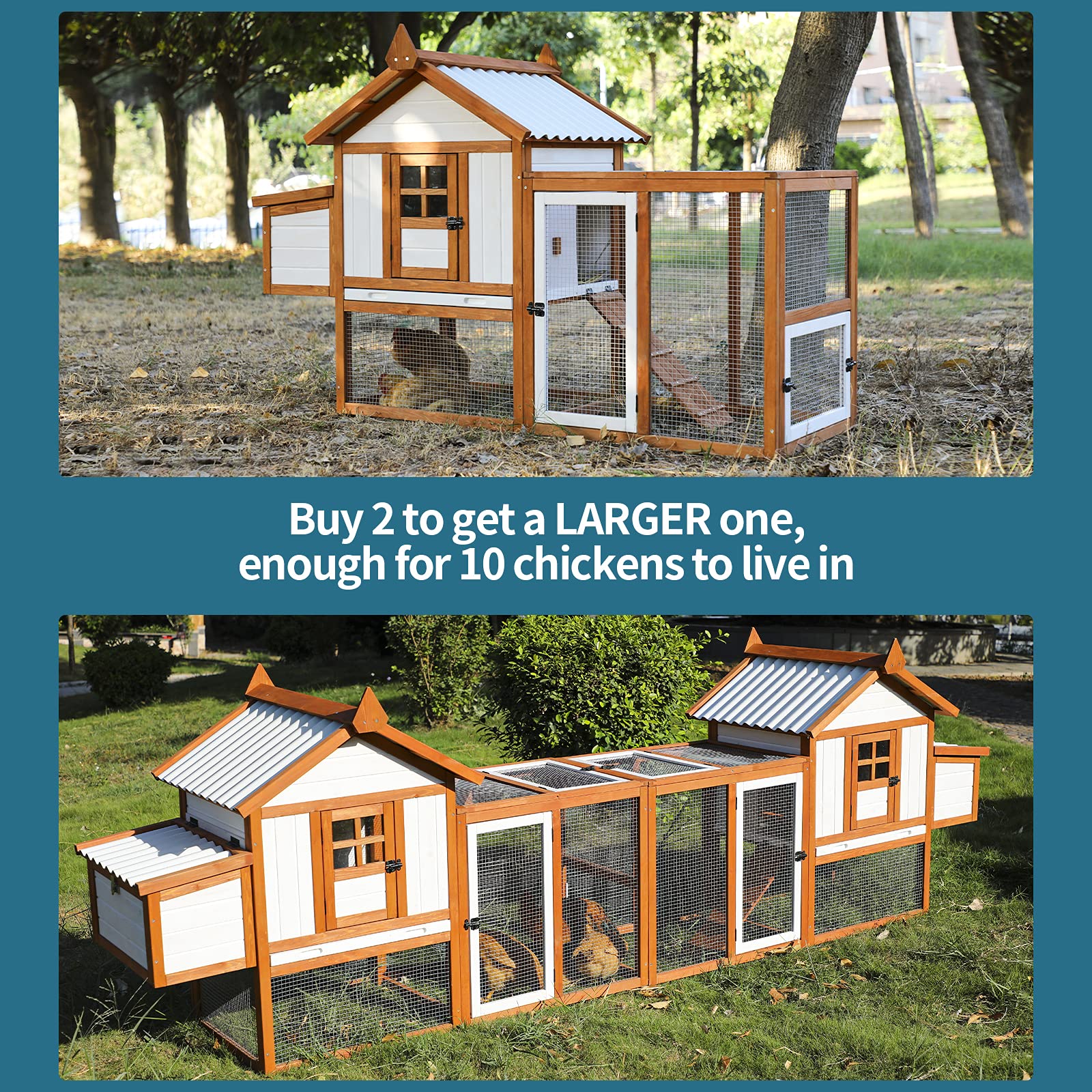 Petsfit Outdoor Wooden Chicken Coop Multi Level Hen House Poultry ...