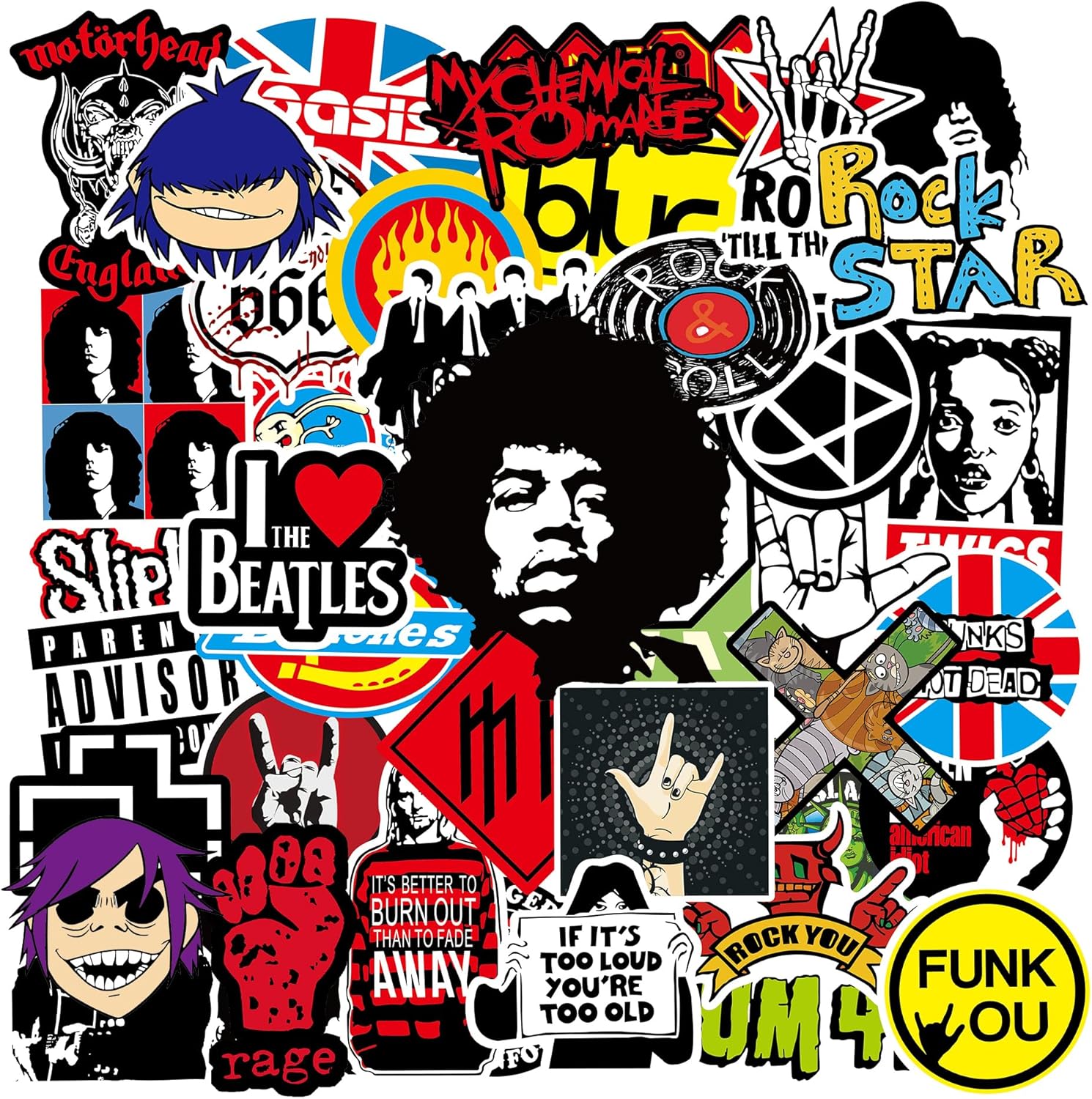 Amazon.com: 100 Pcs Rock Band Stickers Pack, Punk Rock and roll ...