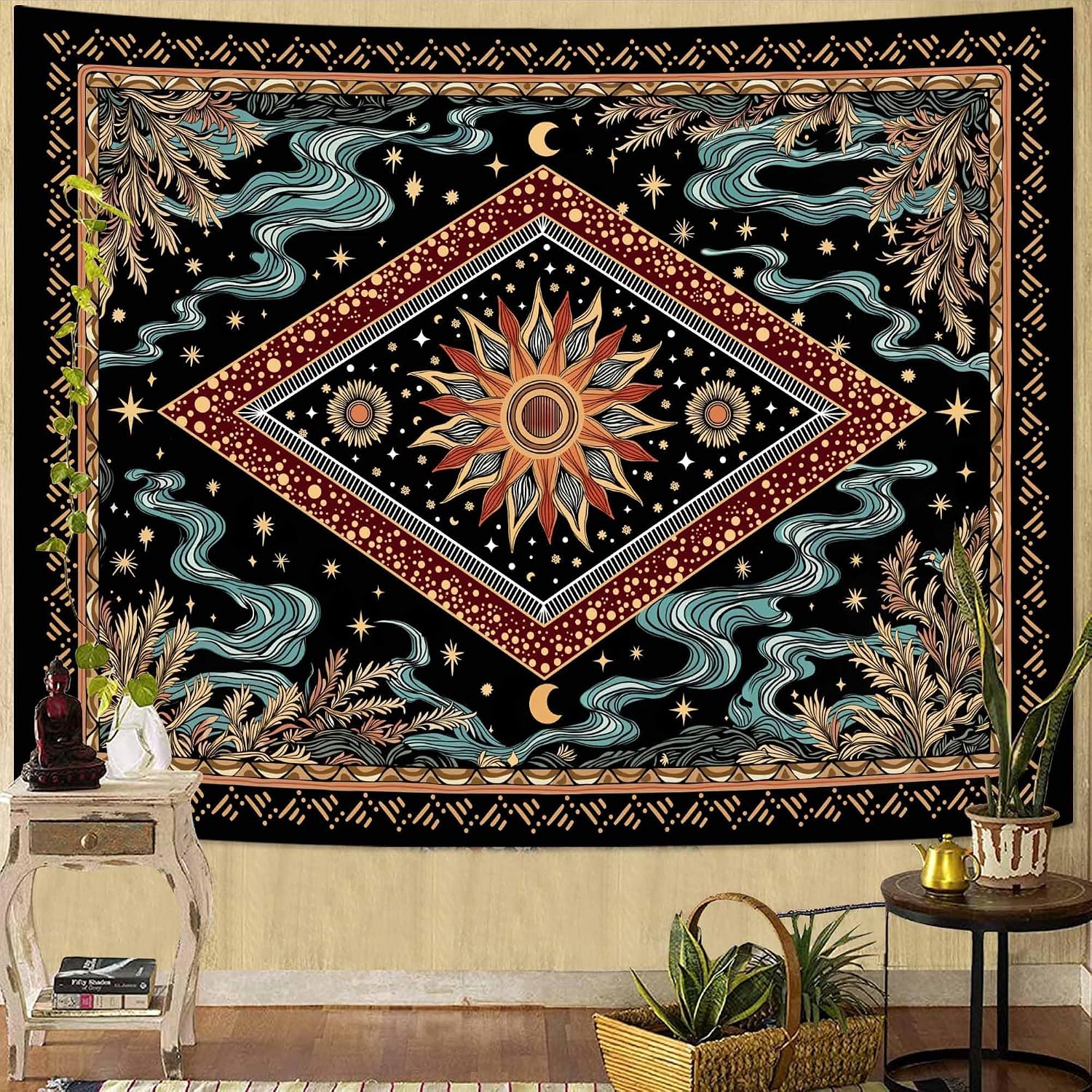 Amazon.com: Faxdong Boho Sun Tapestry, Aesthetic Celestial and Fusion ...