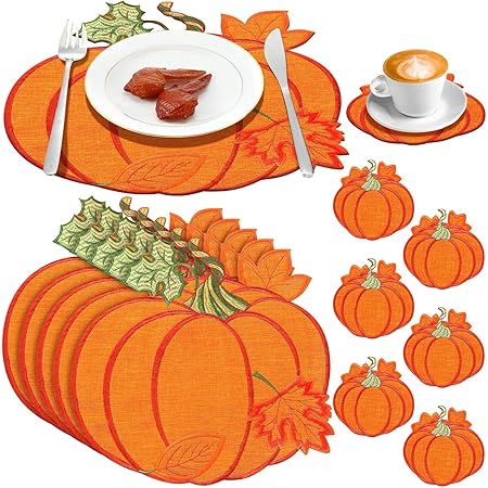 Amazon.com: Thanksgiving 12 Pcs Embroidered Pumpkins Placemats and ...
