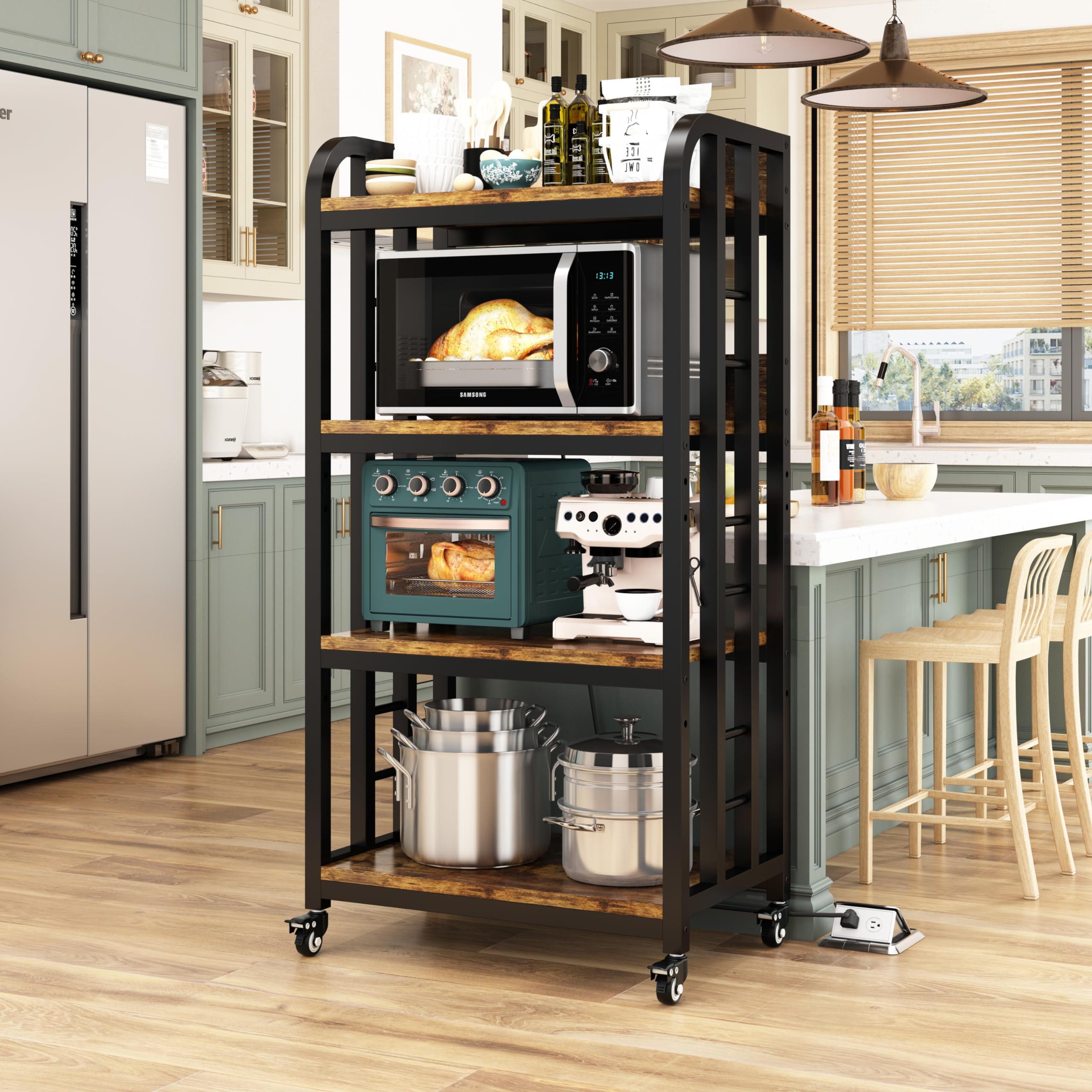Amazon.com - Kitchen Storage Bakers Rack with Wheels - Adjustable 4 ...