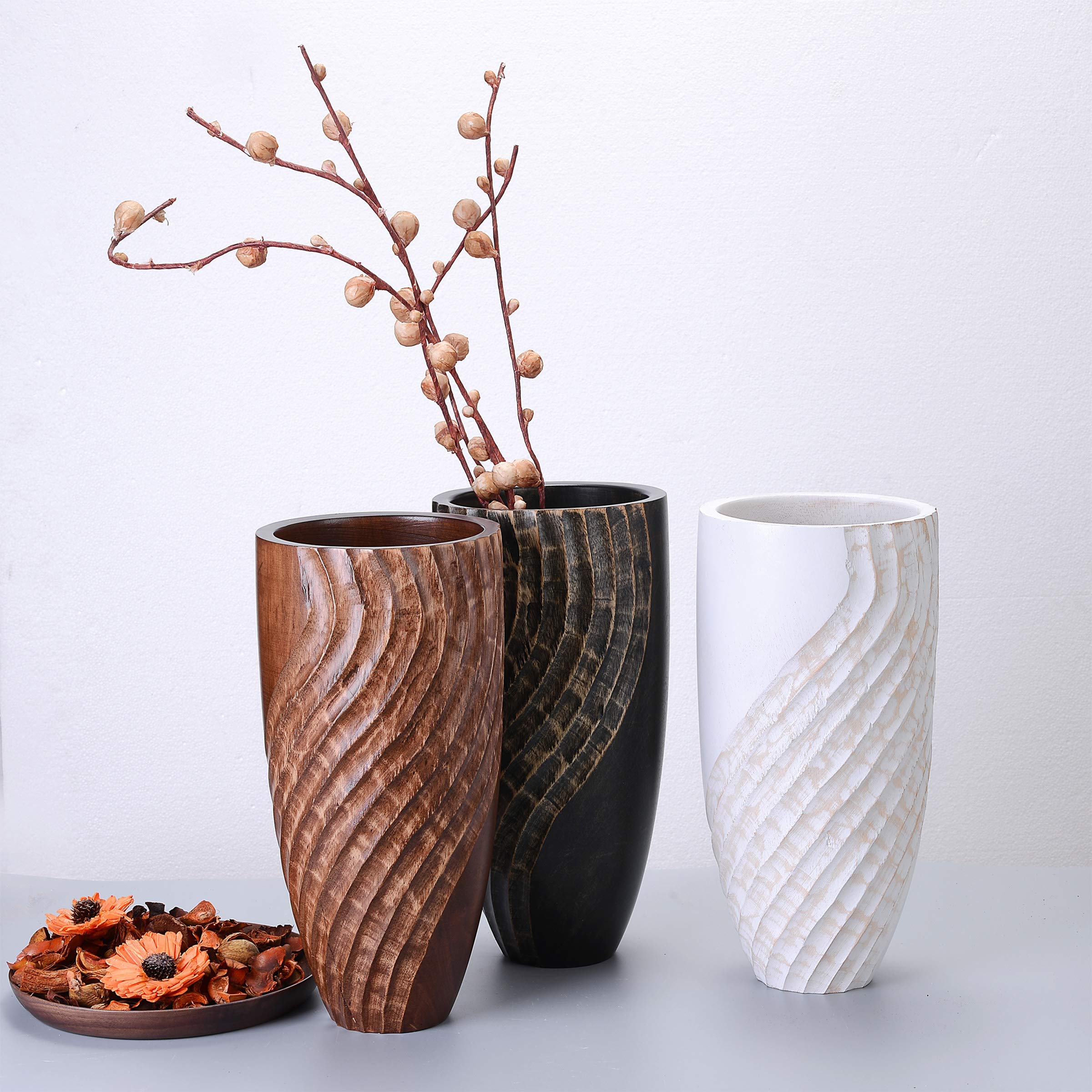 Snapklik.com : Villacera Handmade 12" Tall Round Brown Mango Wood Vase ...