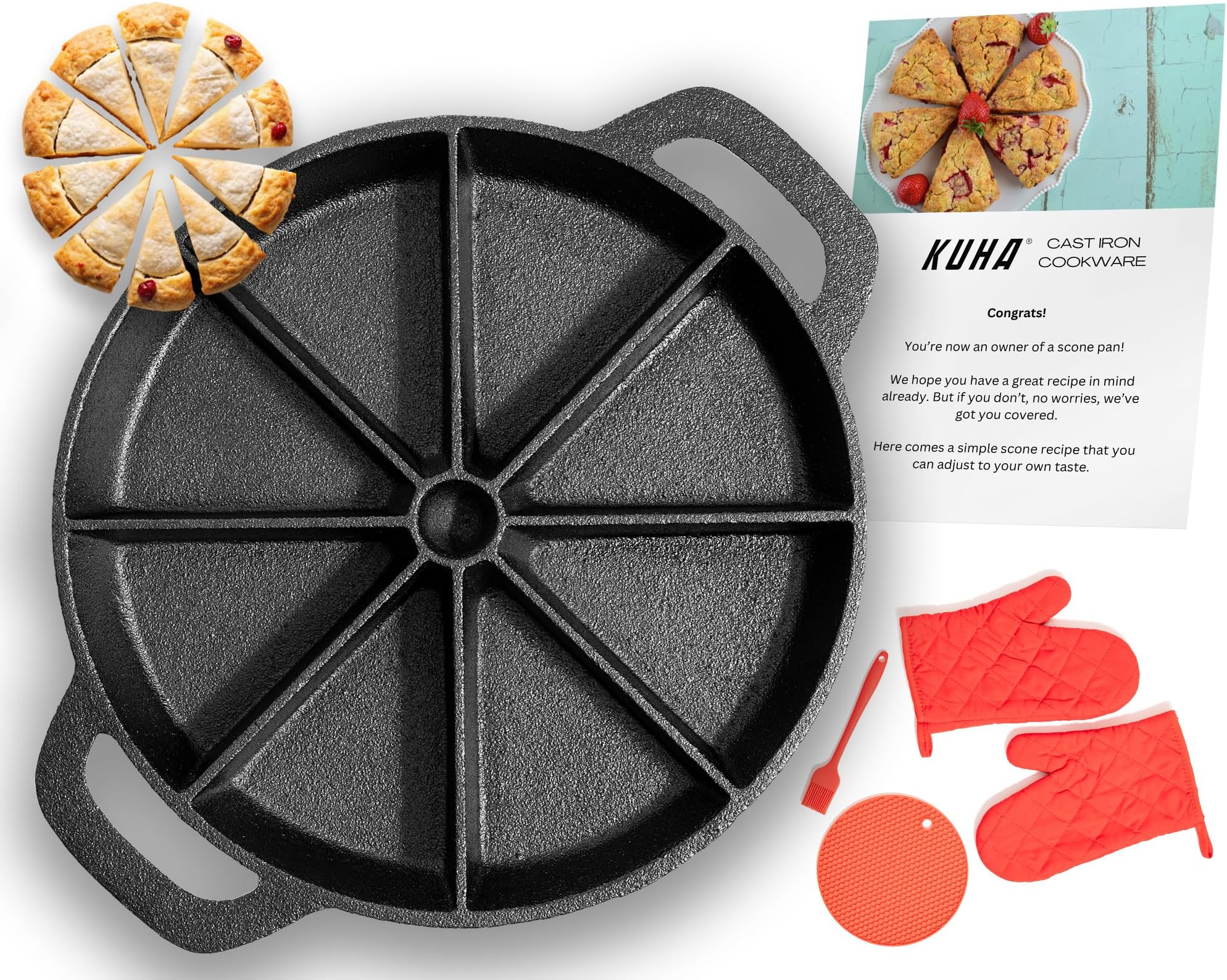 Amazon.com: KUHA Cast Iron Scone Pan – Pre-Seasoned Divided Baking ...