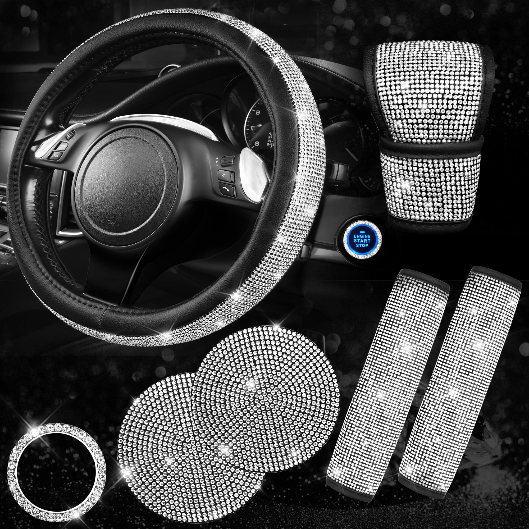 Amazon.com: 15 Pcs Bling Car Accessories Set for Women Rhinestone ...