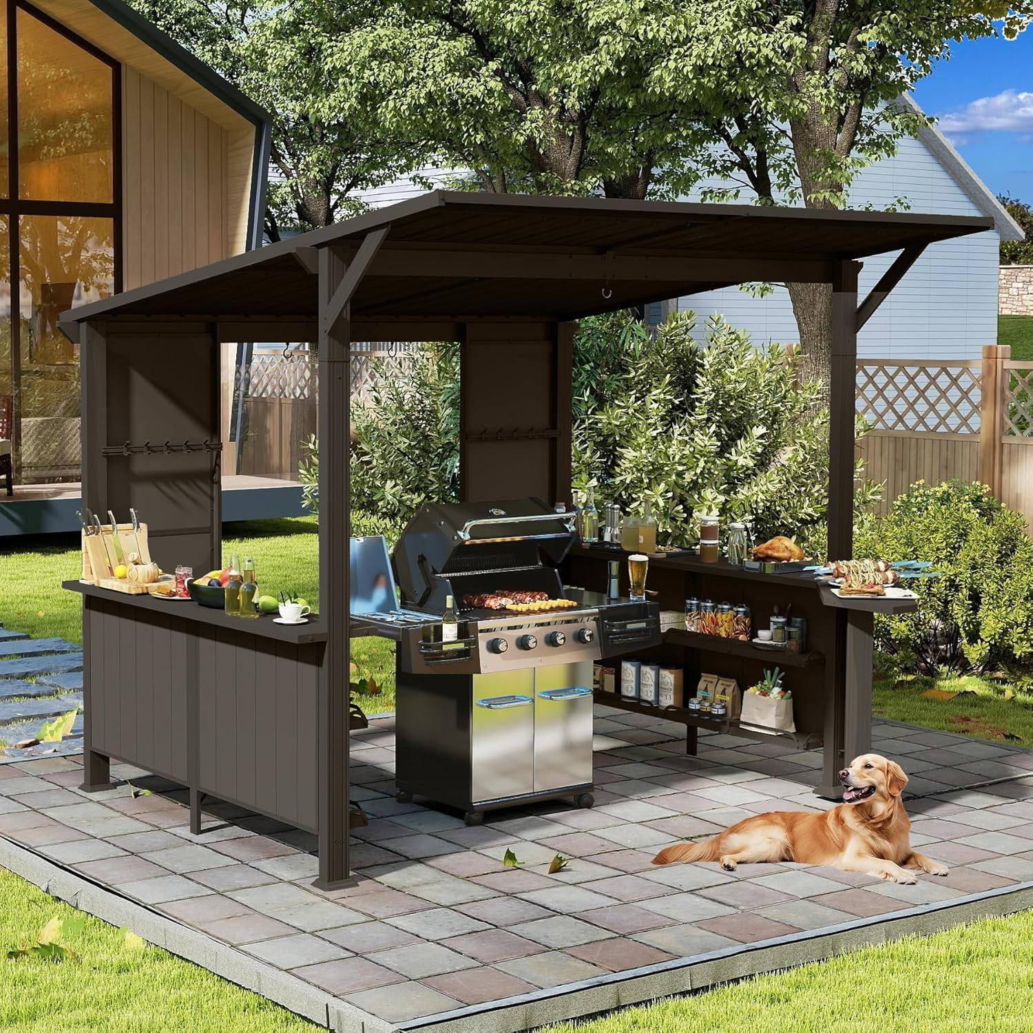 Amazon.com : SHPAI 9X10FT Hardtop Grill Gazebo, Lean to Outdoor BBQ ...