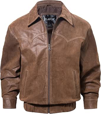 Amazon.co.jp: FLAVOR Men's Genuine Leather Bomber Leather Jacket Casual ...
