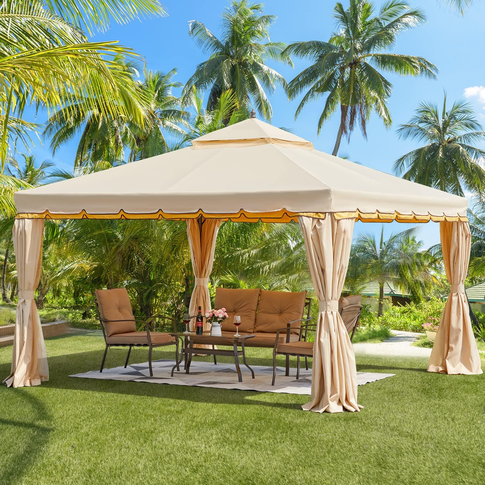 Amazon.com : COOS BAY 10x12 Patio Dome Gazebo w/Mosquito Netting, Two ...