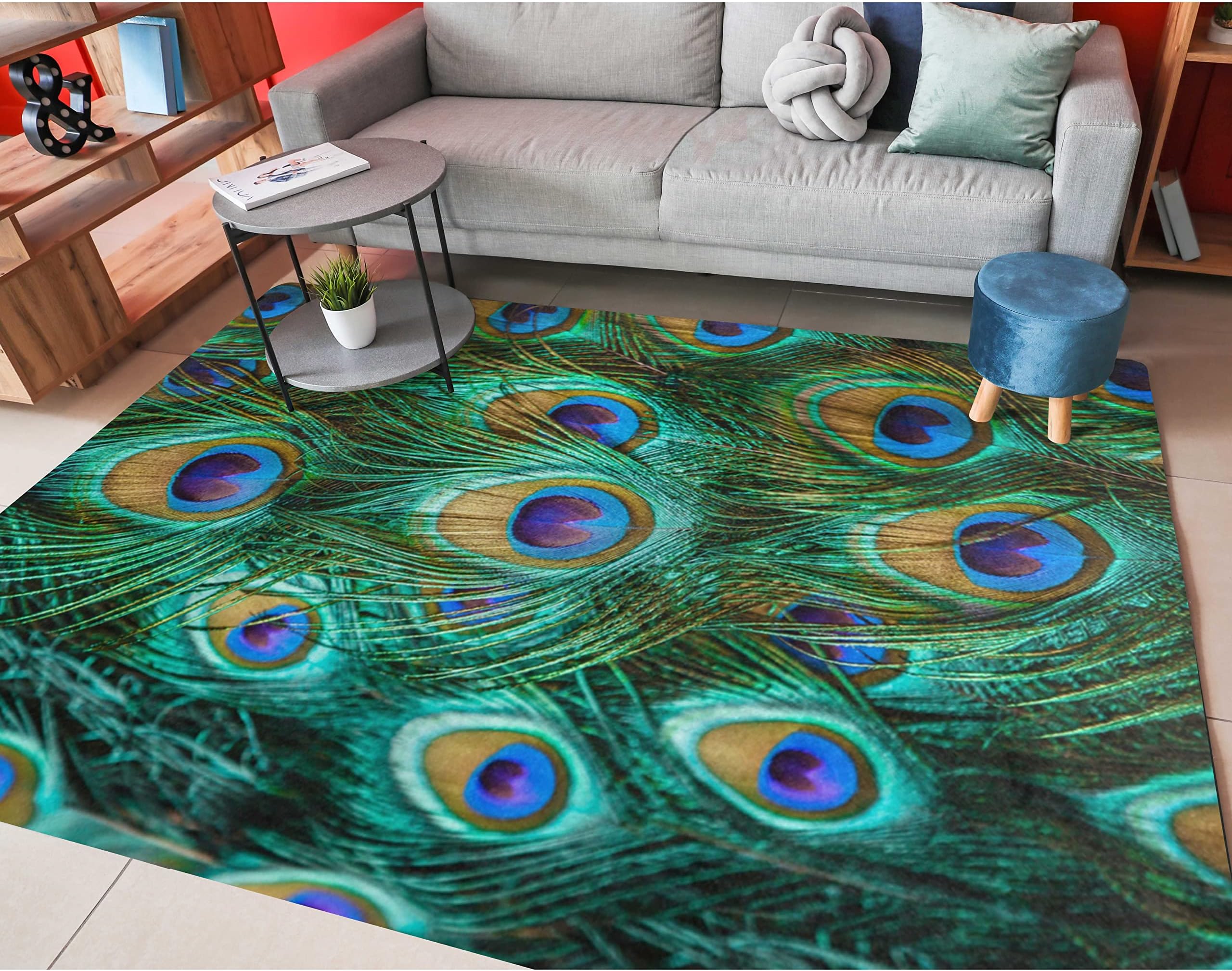 Amazon.com: DINJUNA Peacock Feather Long Runner Rug for Hallway Peacock ...