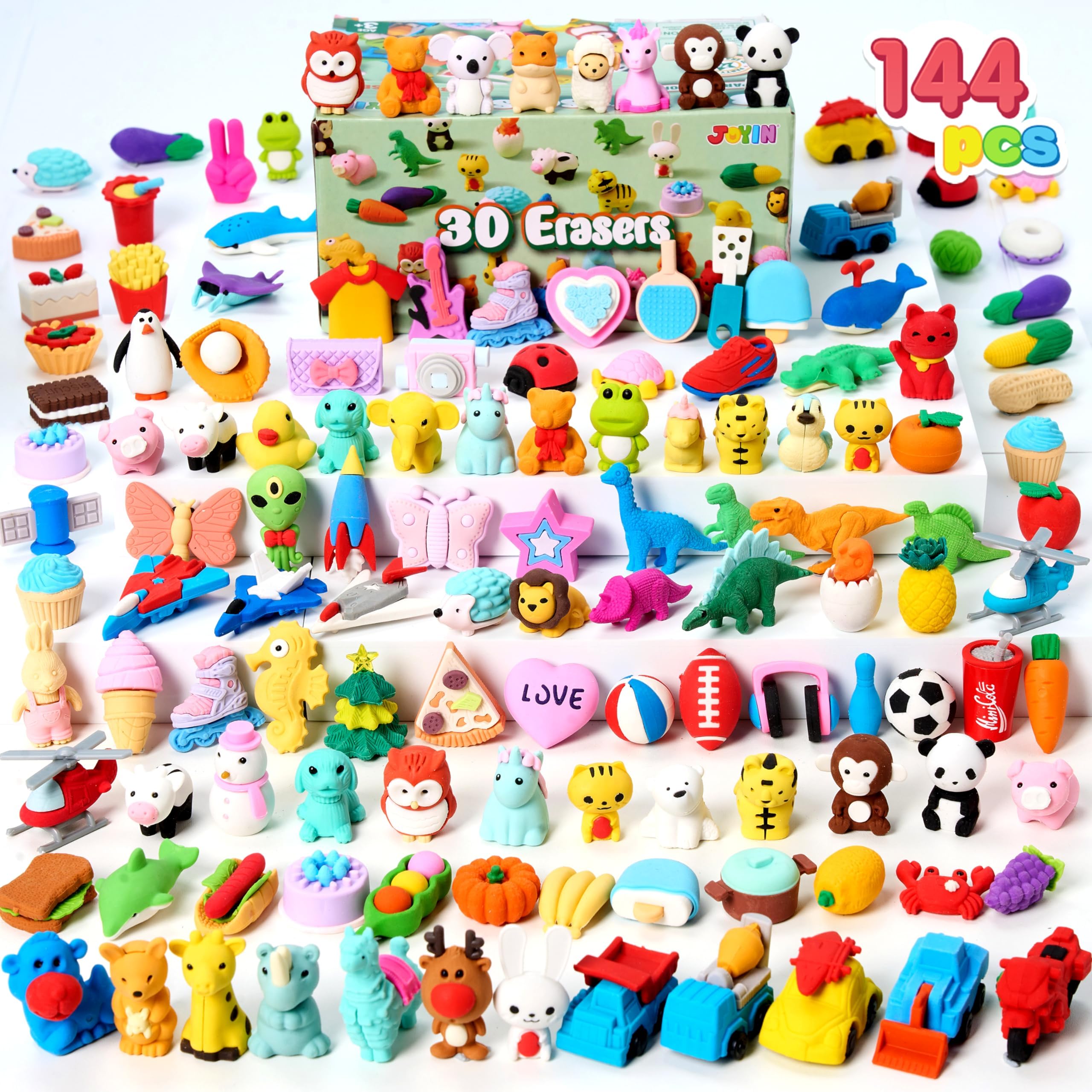 Amazon.com: JOYIN 144 Pcs Animal Erasers for Kids, 3D Cute Mini Pencils ...