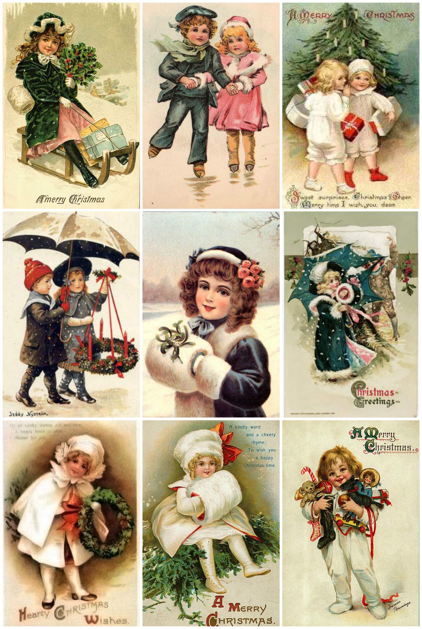 Vintage Christmas Decoupage Paper Victorian Children Christmas Collage ...