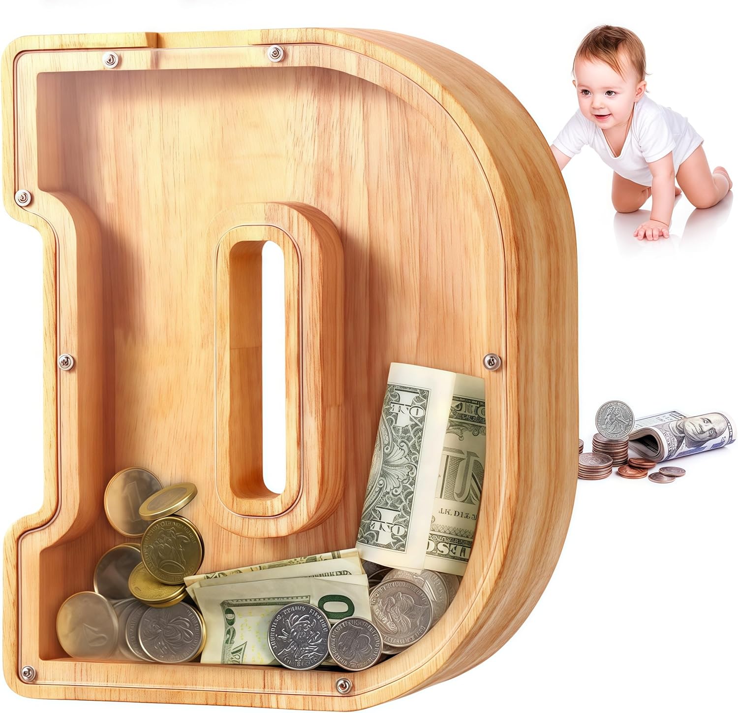 Amazon.com: UBeesize Cute Money Box for Boys and Girls,Unbreakable Wood ...