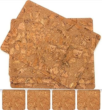 Amazon.com: Cork Placemats, Dining Table Mats Set of 4, Hard Placemats ...